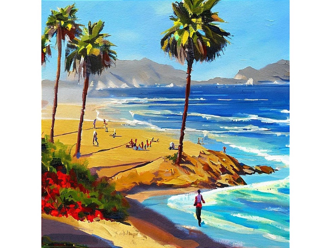 Oahu Painting Hawaii Original Art Beach People Palm Trees Painting ...