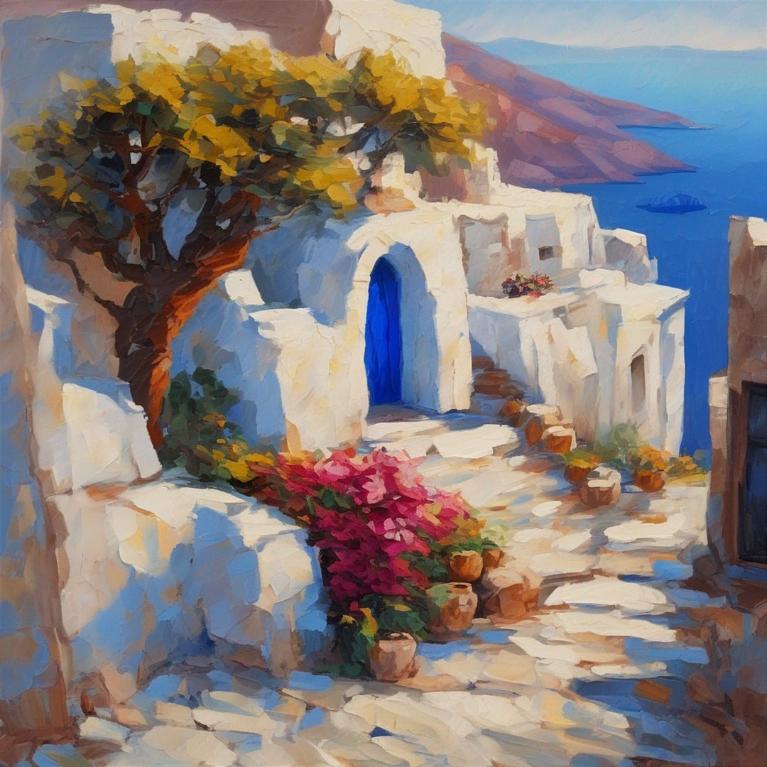 Santorini Painting Greece Original Art Greek Island Impasto Oil ...