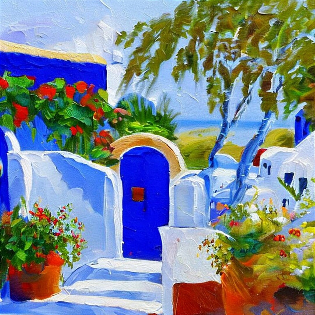 Santorini Painting Greece Original Art Greek Island Impasto Oil ...