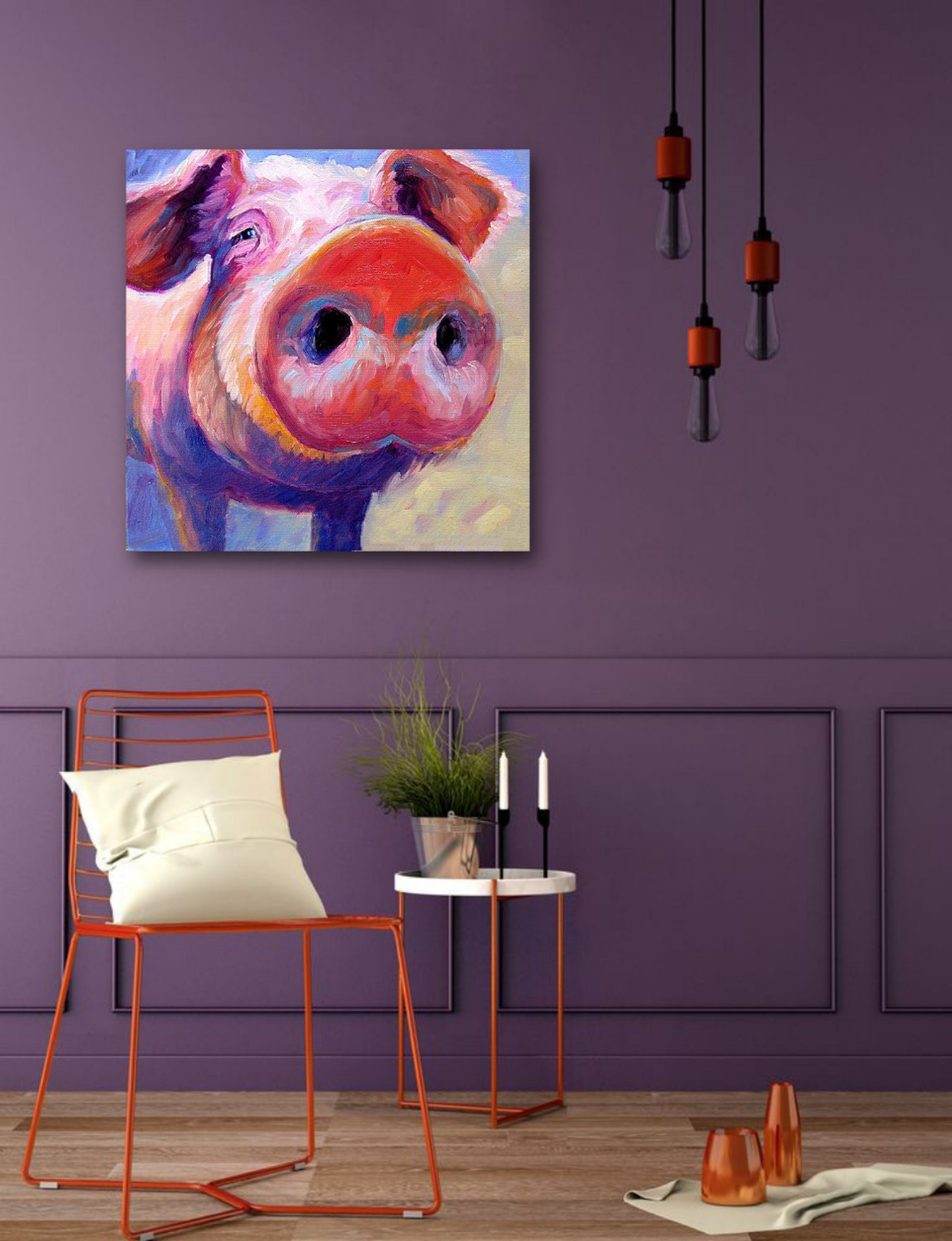 Piglet Painting Animal Original Art Farmhouse Pig Wall Art Oil Canvas ...