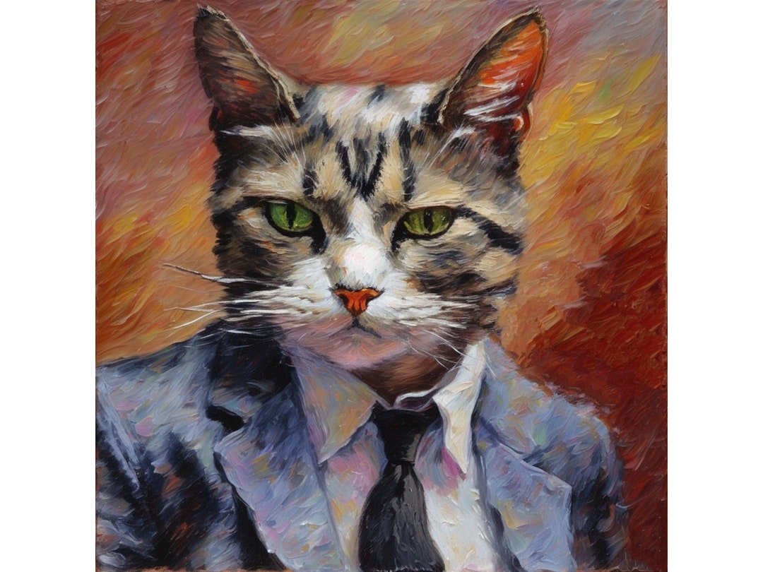 Cat Painting Dapper Animal Original Art Pat Cat Painting Cute Cat in ...