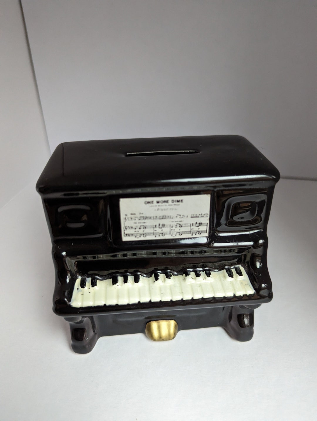 Small Black Piano Coinbank Painted Ceramic 1980s missing Plug One More ...