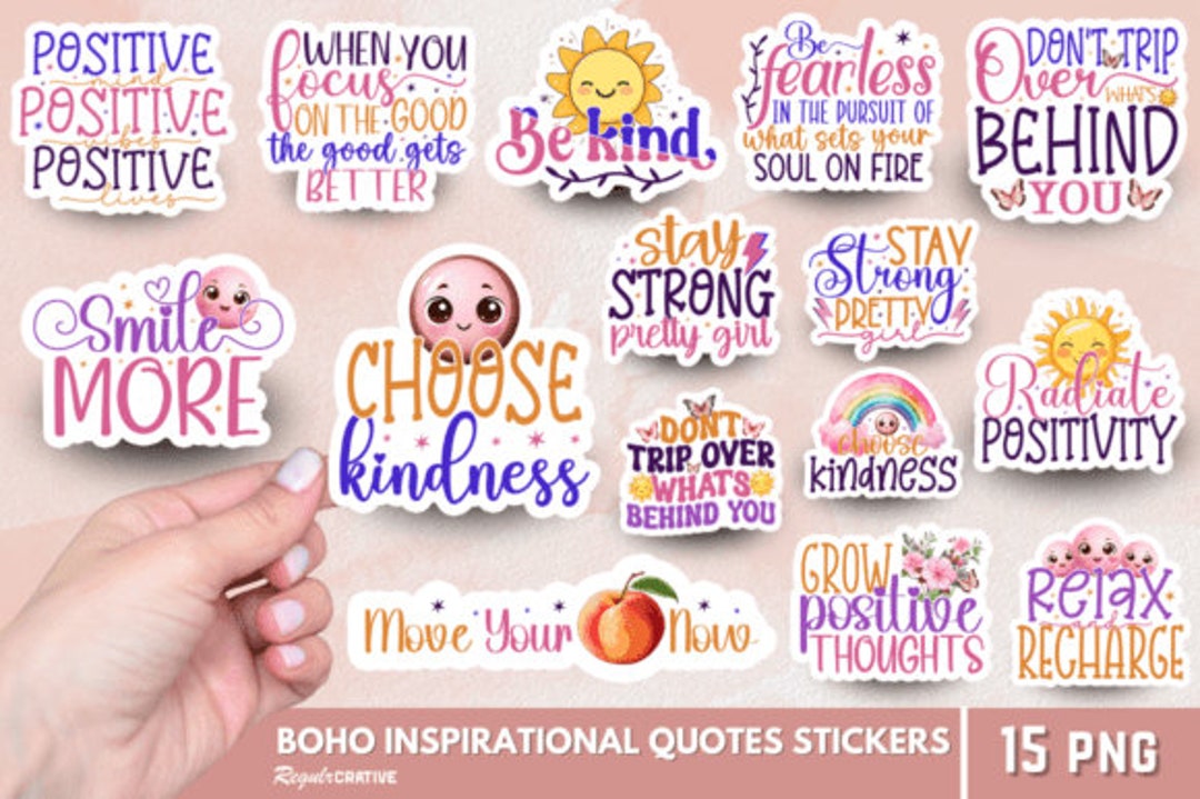 Boho Inspirational Quotes Png Bundle, Boho Stickers Png, Retro ...
