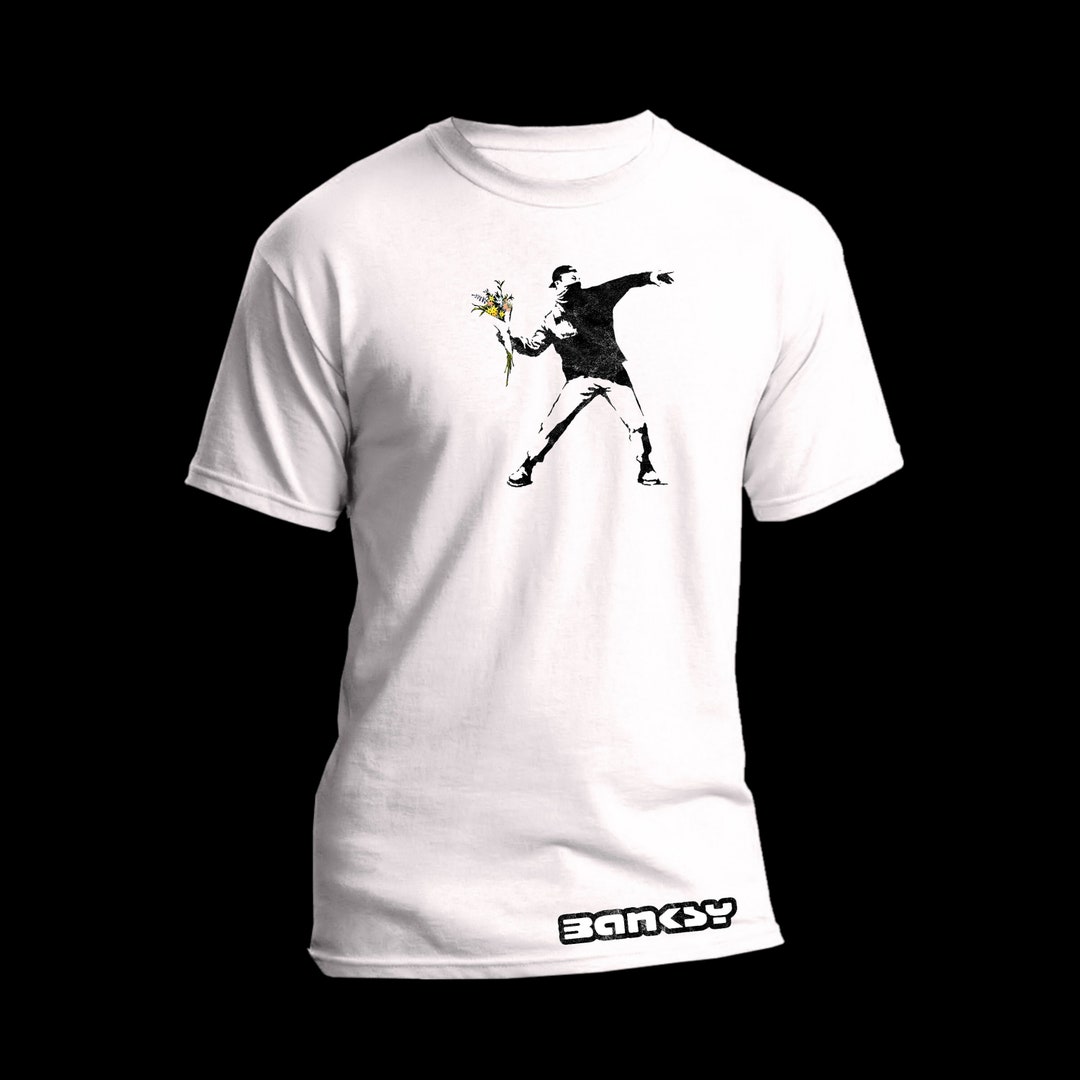 Banksy T-shirt, Flower Thrower, Banksy Logo, Banksy Throwing Flowers ...