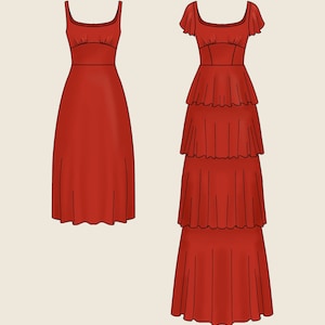 Flounce Tiered Dress Digital PDF Sewing Pattern With Mini, Midi, and ...