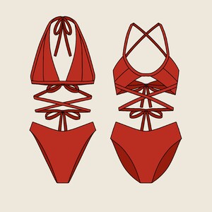 Halter Bikini (with Cheeky & Full Coverage Bottoms) Digital PDF Sewing ...