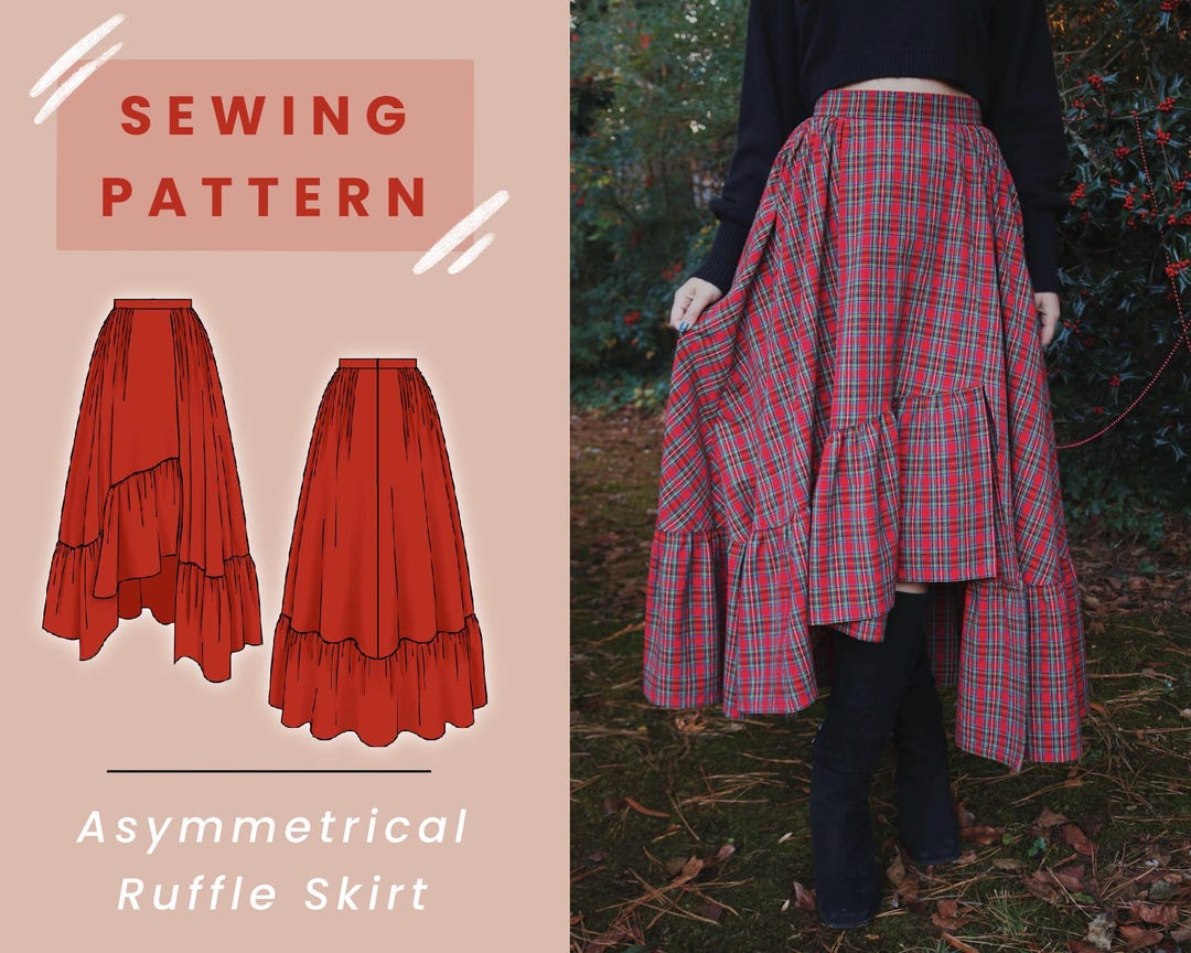 Asymmetrical Ruffle Skirt Digital PDF Sewing Pattern // US Size 00-20 ...