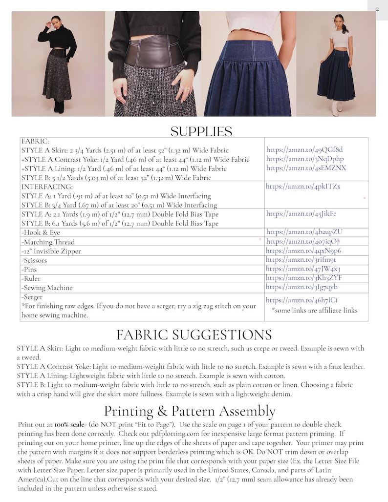 Asymmetrical Yoke Skirt Digital PDF Sewing Pattern // US Size 00-20 ...