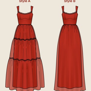 Ruffle Tiered Dress Digital PDF Sewing Pattern With Mini, Midi, and ...