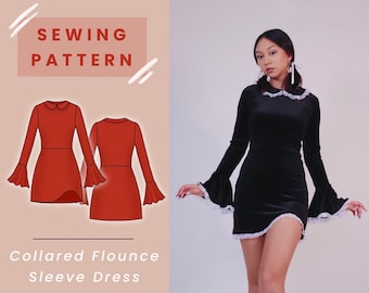 Robe Digital PDF Sewing Pattern 2 Styles: Plain and Flounce // Size XS ...
