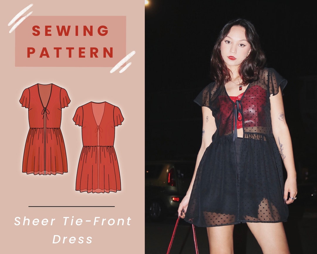 Sheer Tie-front Dress & Cover up Digital PDF Sewing Pattern // US Size ...