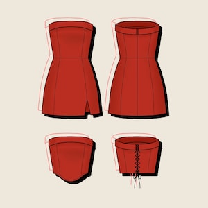 Strapless Mini Dress & Corset Digital PDF Sewing Pattern // US Size 00 ...