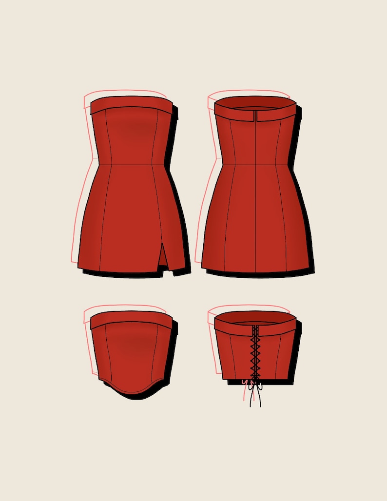 Strapless Mini Dress & Corset Digital PDF Sewing Pattern // US - Etsy
