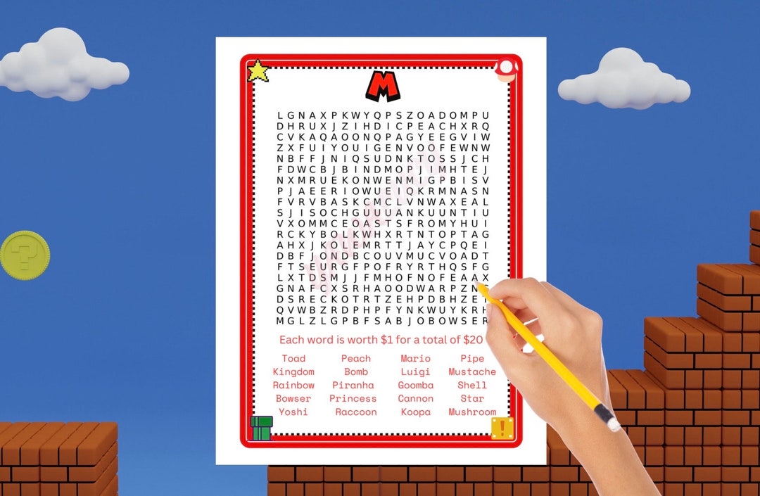Mario Inspired Low Budget Word Search Savings Challenge 8x11 - Etsy UK