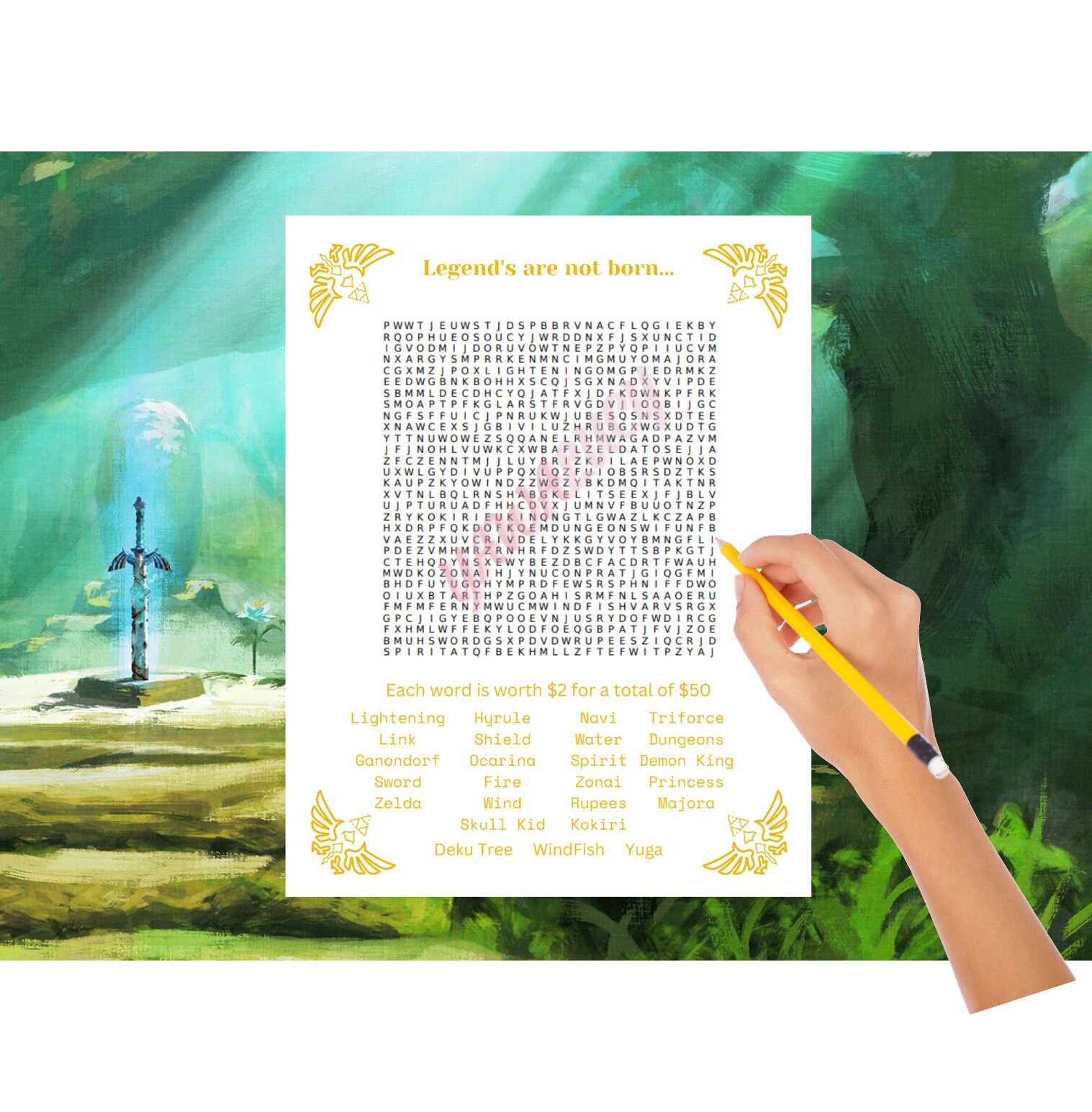 Zelda Inspired Low Budget Word Search Savings Challenge 8x11 - Etsy