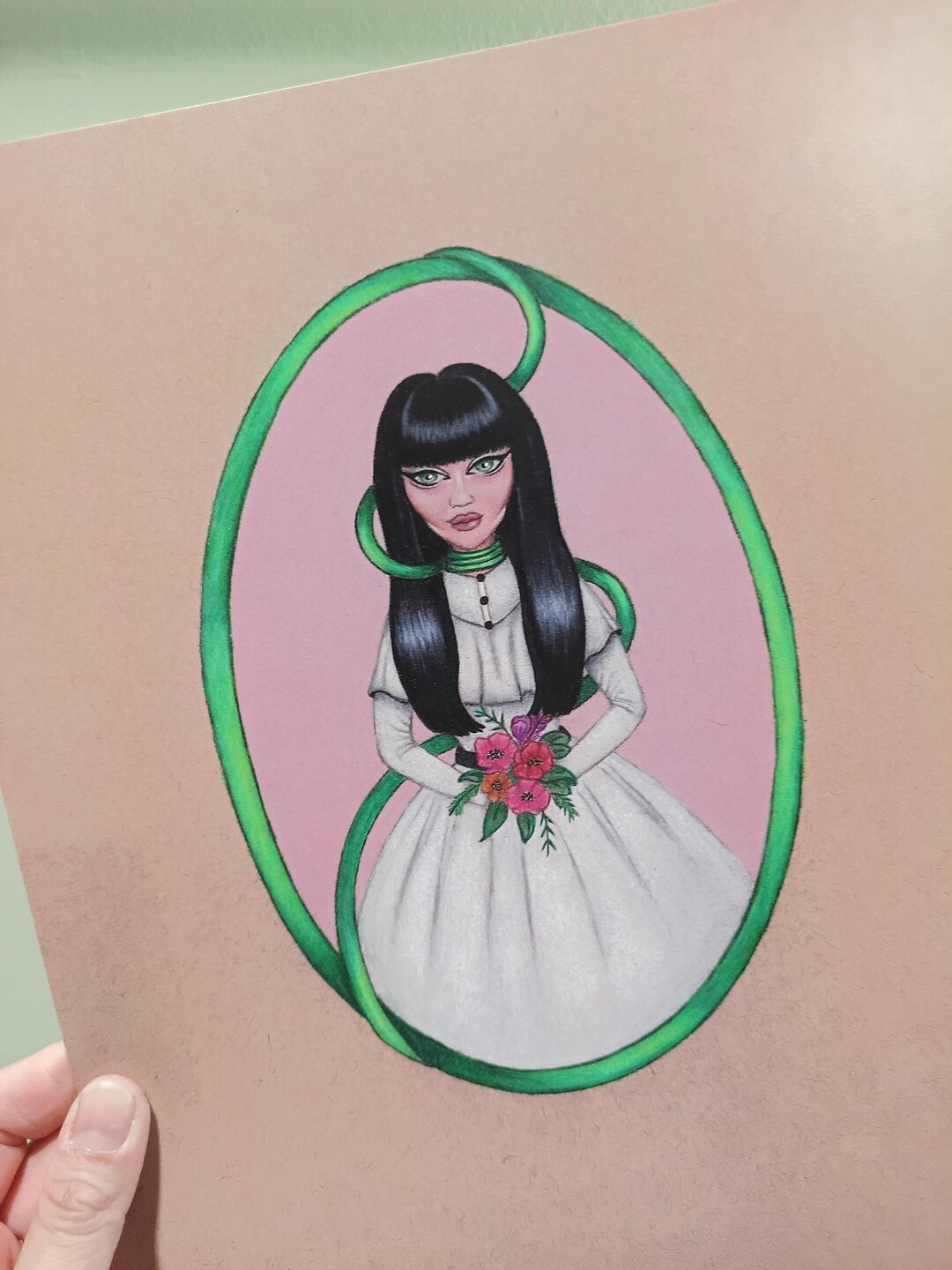 Lady With the Green Ribbon Art Print - Etsy