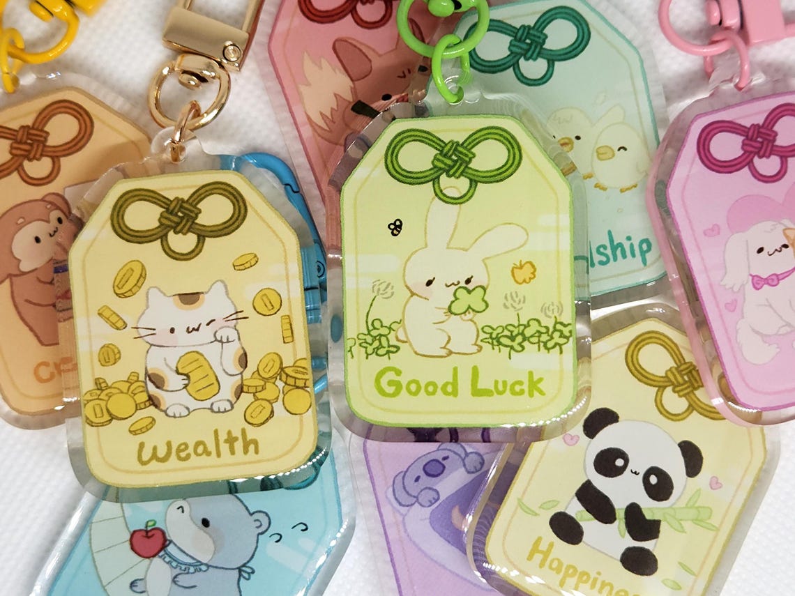 Animal Omamori Keychains: Japanese Good Luck Charm - Water Resistant ...