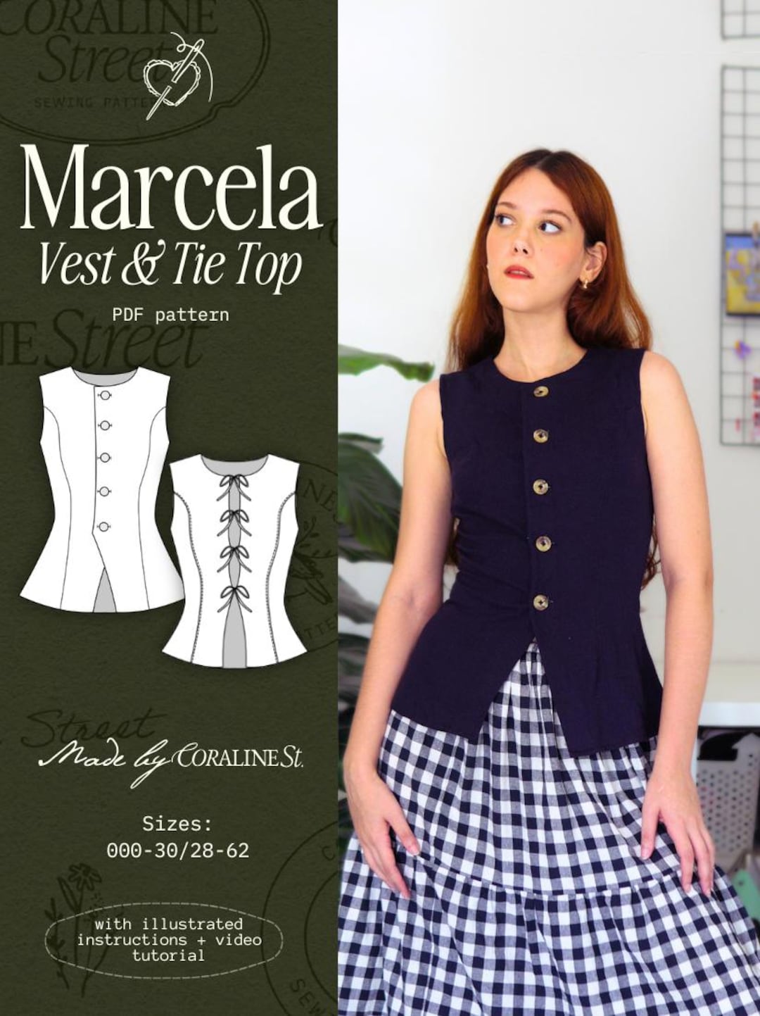 Marcela Vest & Tie-front Top Sewing Pattern: Princess Seams (digital ...