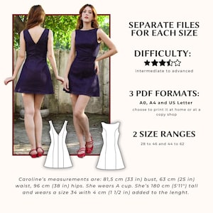 A-line Mini Dress Sewing Pattern: Princess Seams, Boat Neck (PDF ...