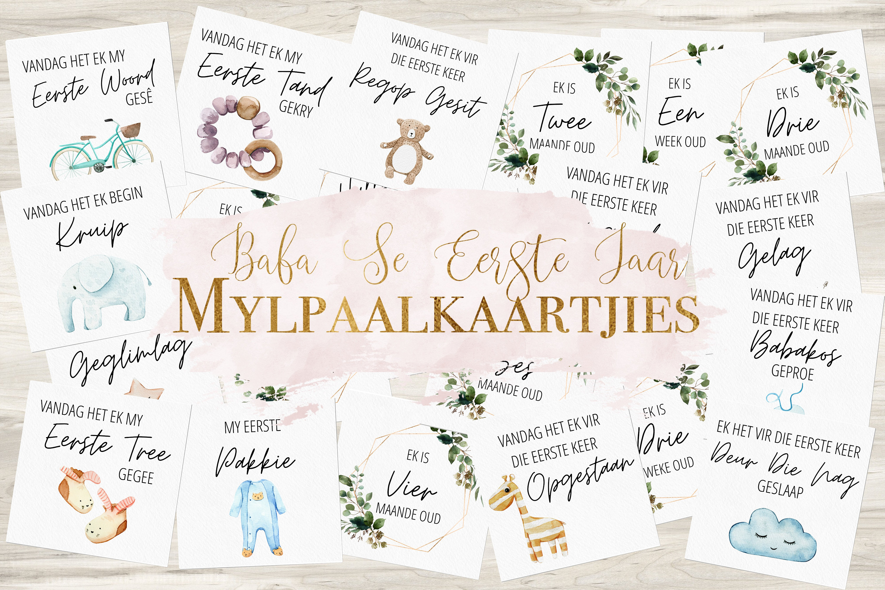 Baba Se Eerste Jaar Mylpaalkaartjies Drukbare - Etsy