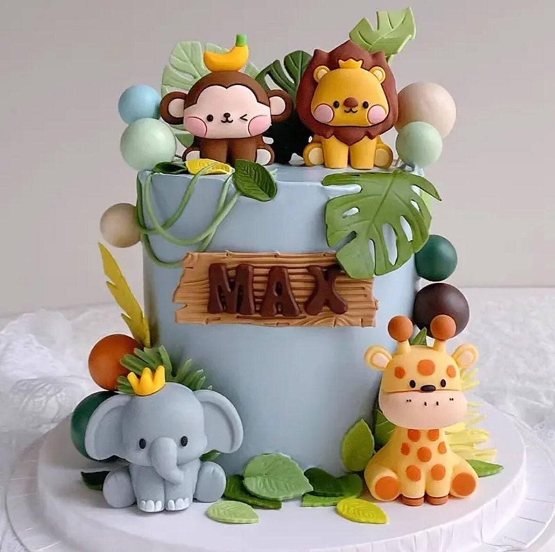 Safari Animal Cake Topper Set, Lion Topper, Monkey Topper, Giraffe ...