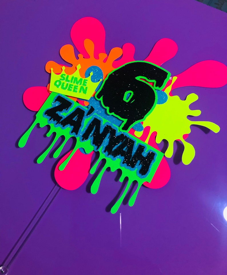 Slime Queen/king Cake Topper, Neon Slime Cake Topper, Glitter Slime ...