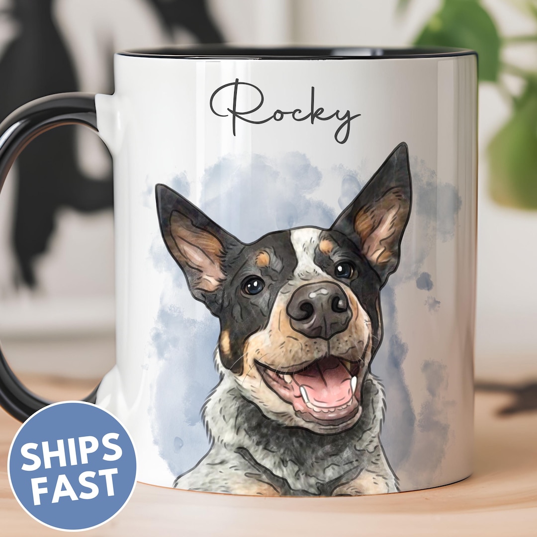 Custom Pet Mug, Personalized Dog Mug, Watercolor Pet Portrait, Dog ...