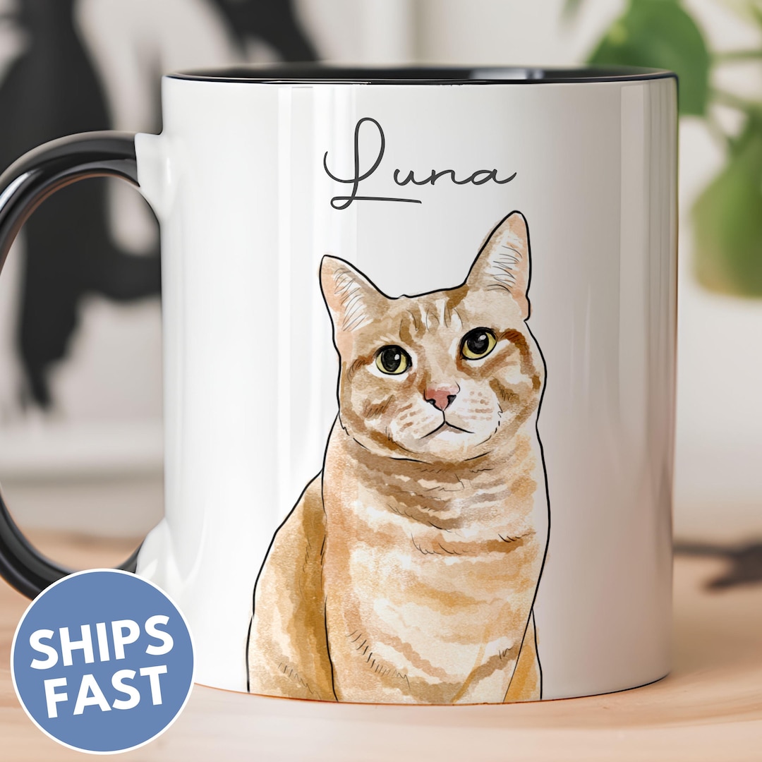 Custom Cat Mugs Using Pet Photo, Cat Portrait From Photo, Personalized ...