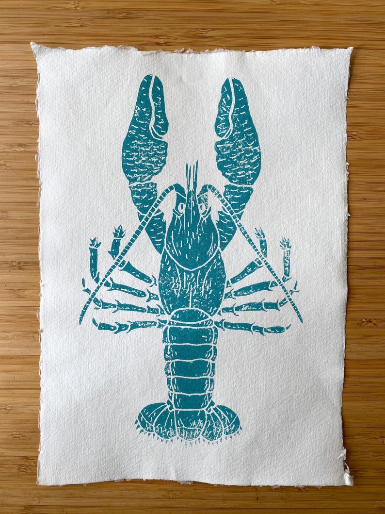 Crayfish / crawfish / lobster handmade linocut print | Etsy