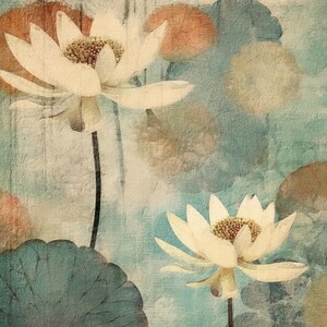 Lotus Flower Fabric, Vintage Water Lily Print, Botanical Floral Textile ...