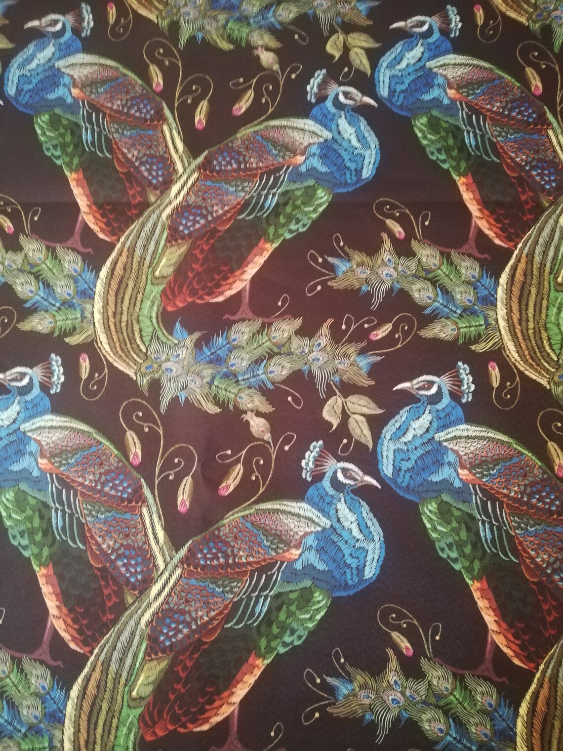 Peacock Fabric With Embroidery Effect Upholstery Fabric | Etsy