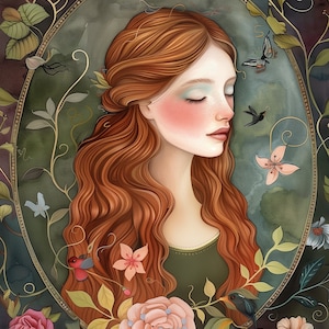Floral Lady Portrait Fabric Panel: Vintage Style Wall Art - Etsy