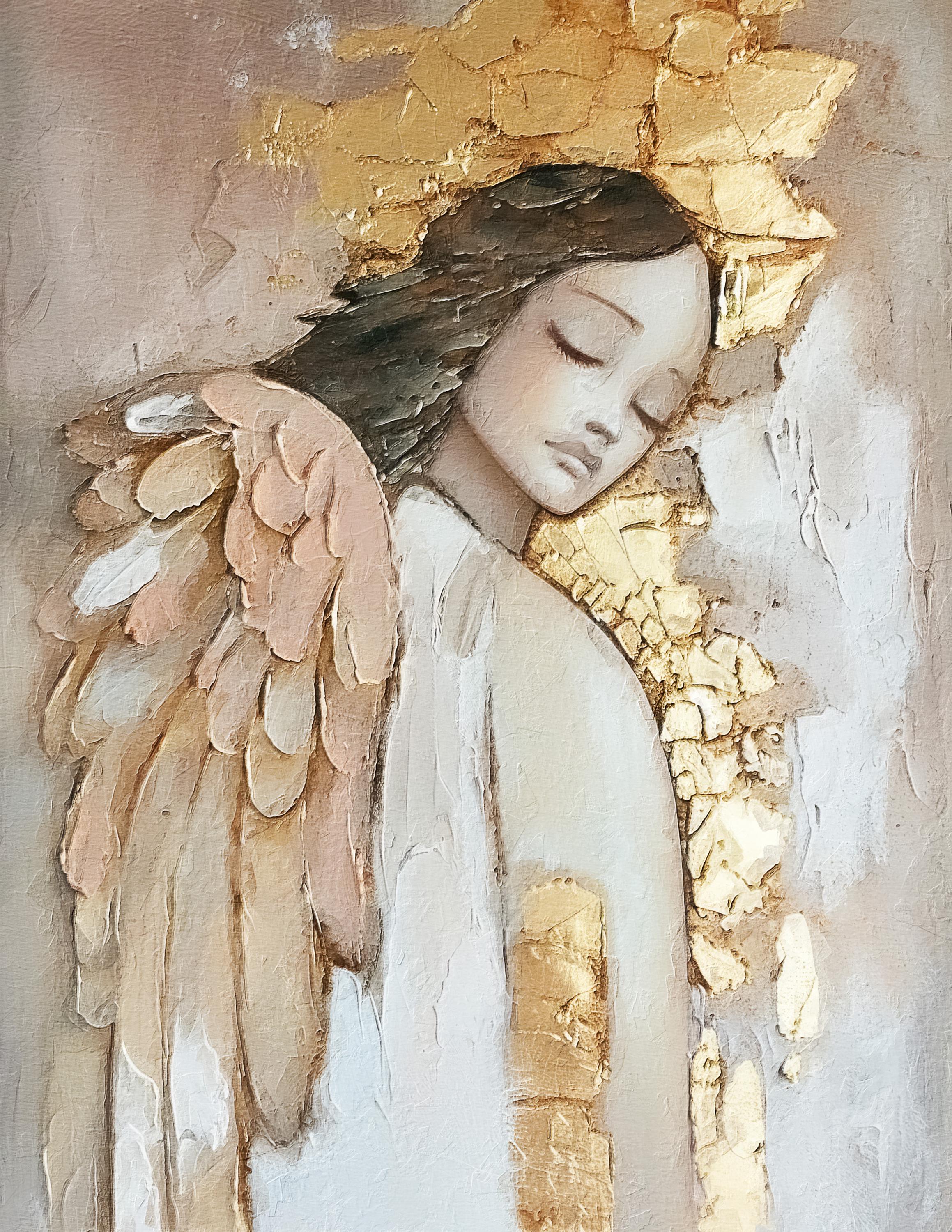 Gold Leaf Sleeping Angel Art Print: Ethereal Nursery Wall Decor - Etsy