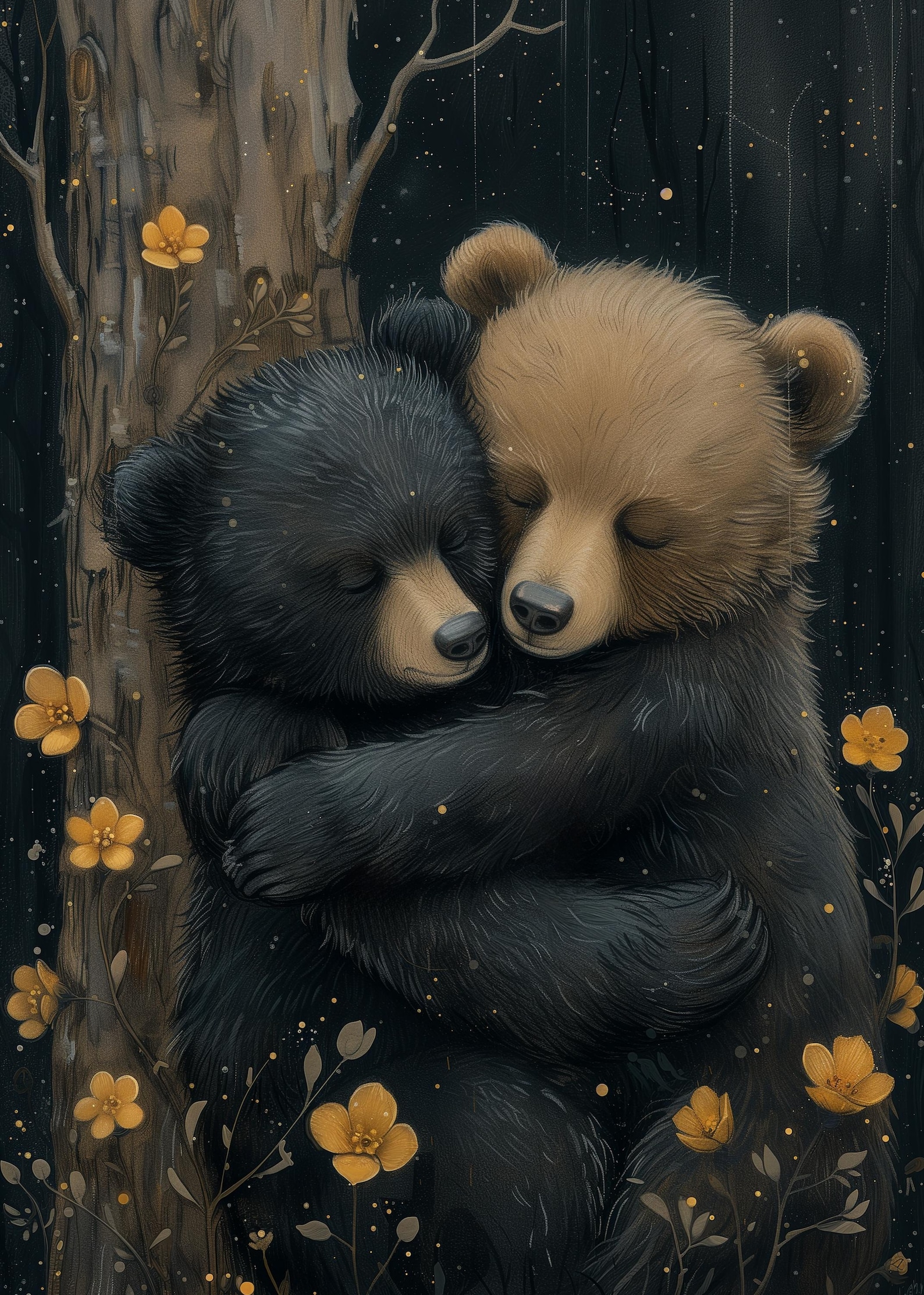 Cuddling Animals Fabric Panel: Honeycomb Polyester Digital Print - Etsy