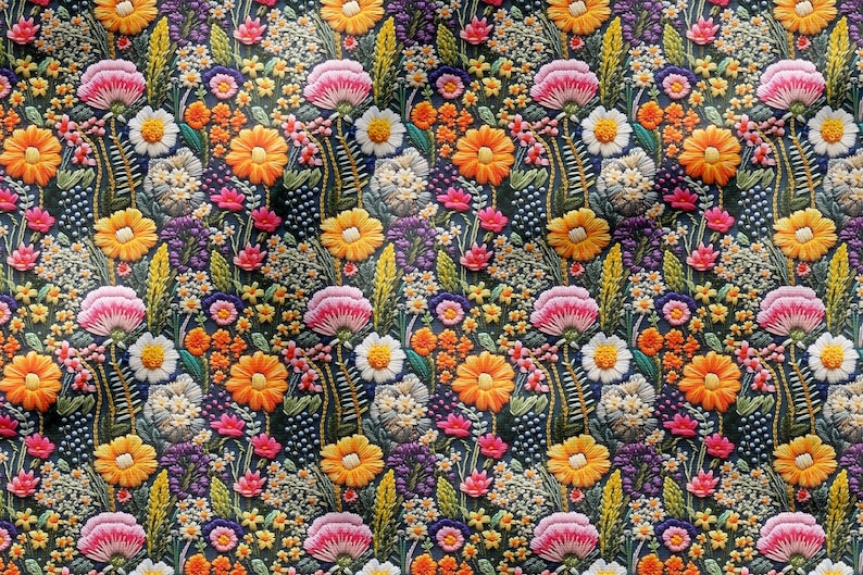 Floral Print Fabric: Embroidered Effect, Vibrant Boho Decor - Etsy