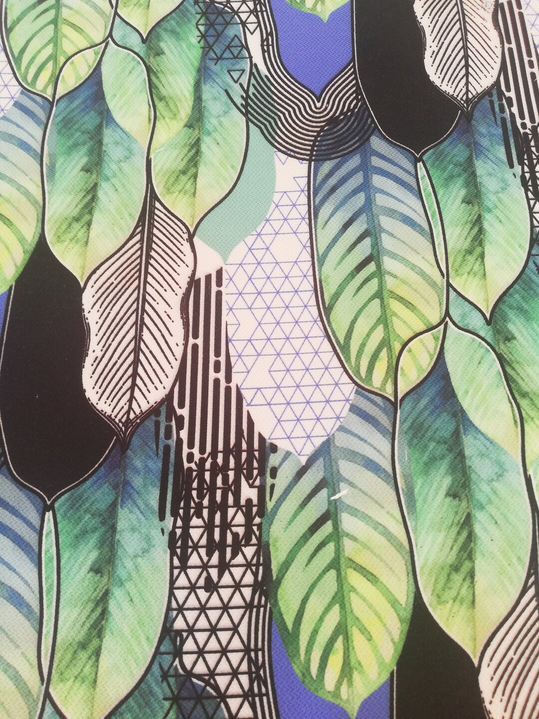 140cm or 55 Wide Green Leaves Geometric Fabric by the Yards Pastel ...