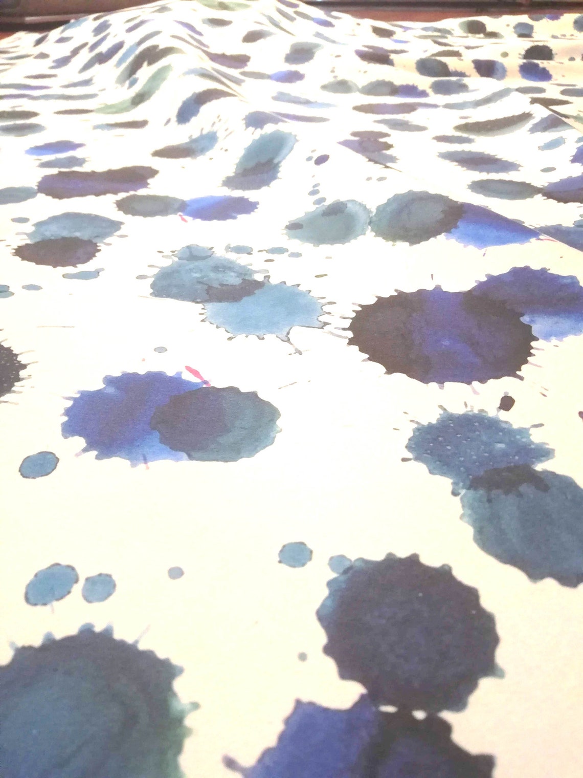 Blue and navy blue watercolor splash effect print fabric by | Etsy