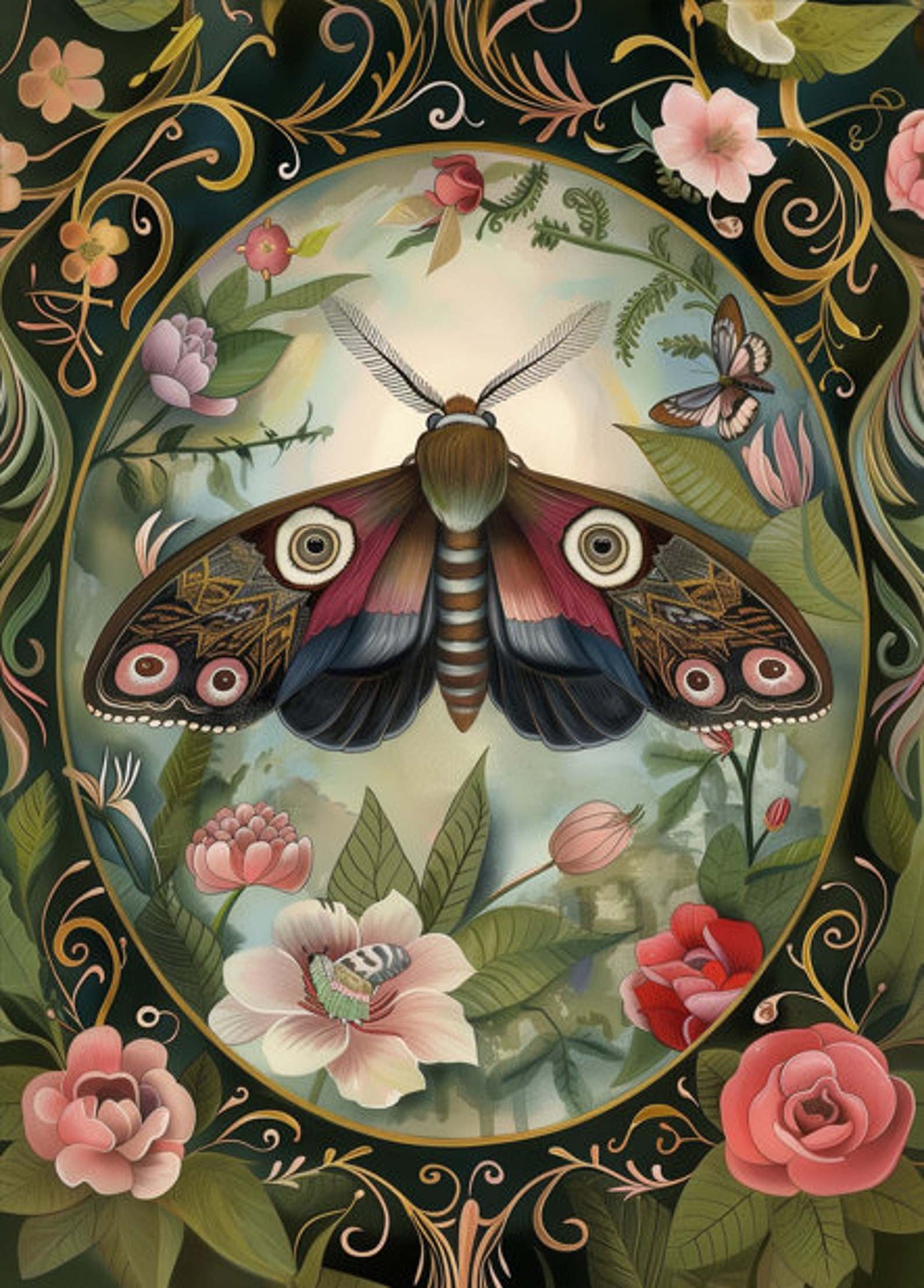 Victorian Botanical Moth Print Fabric: Vintage Style Wall Art - Etsy