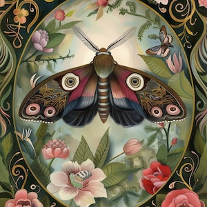 Victorian Botanical Moth Print Fabric: Vintage Style Wall Art - Etsy
