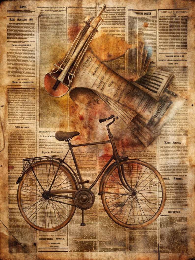Vintage Newspaper Collage Panels – Antique Bicycle & Fashion ...