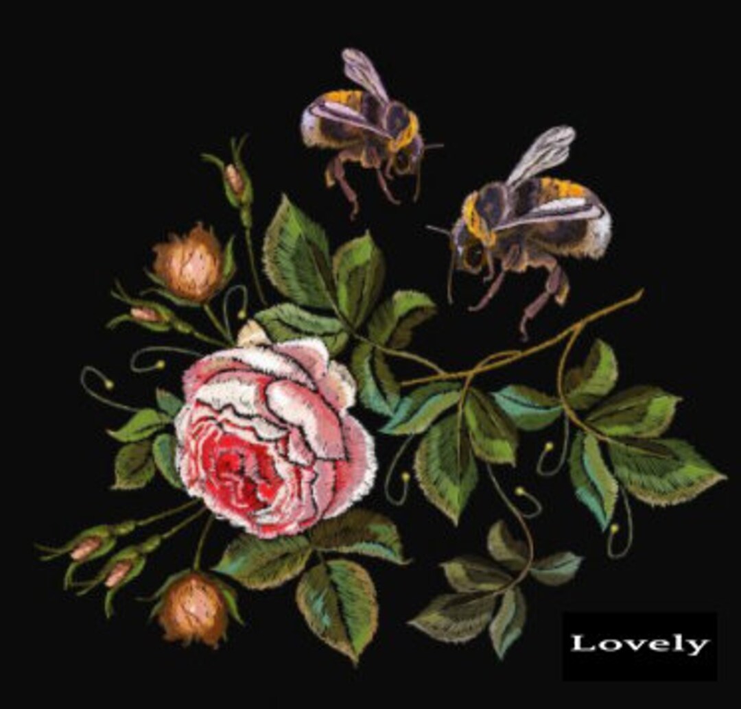 Honey Bees Panel Fabric Around Peonies Chair Upholstery Embroidery ...