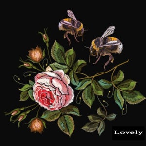 Honey Bees Panel Fabric Around Peonies Chair Upholstery Embroidery ...