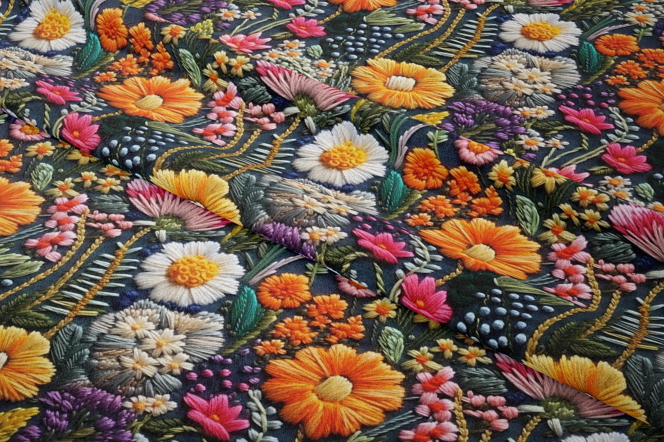 Floral Print Fabric: Embroidered Effect, Vibrant Boho Decor - Etsy