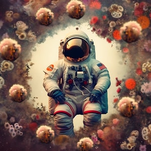 Astronaut Floral Panel Fabric | Spaceman Poster Chair Upholstery | Home ...