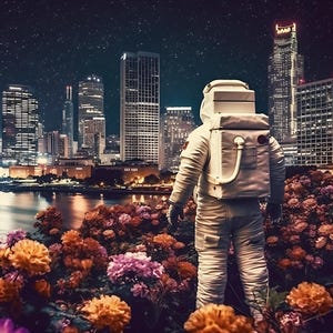 Astronaut Floral Panel Fabric | Spaceman Poster Chair Upholstery | Home ...