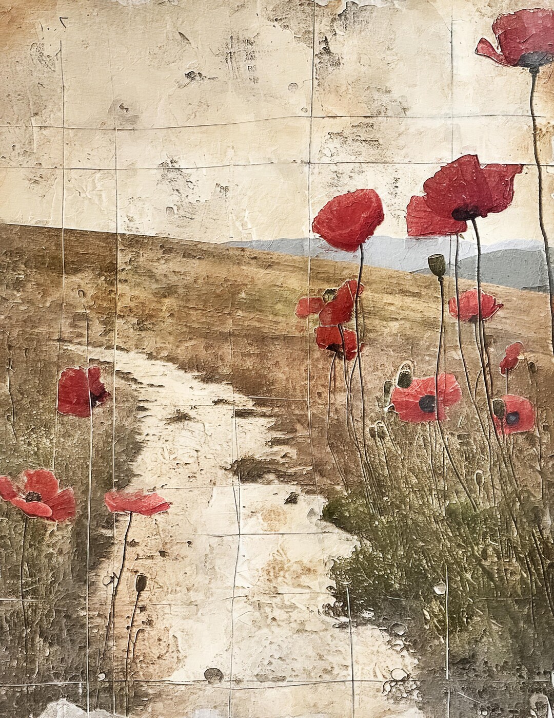 Rustic Poppies Panel Fabric, Poster Fabric, Wall Art Fabric, Decorative ...