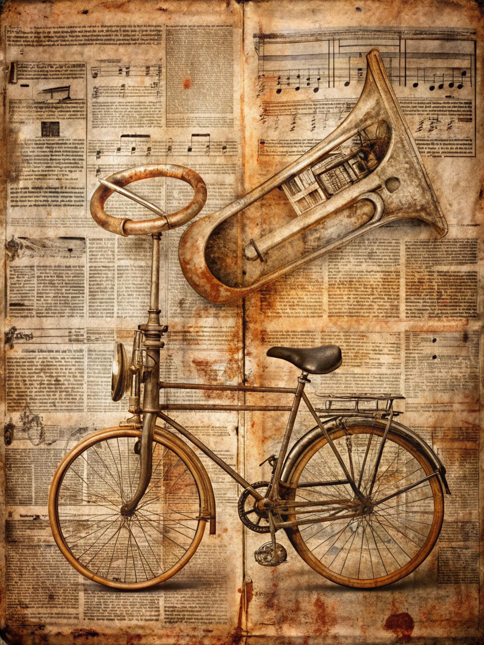 Vintage Newspaper Collage Panels – Antique Bicycle & Fashion ...