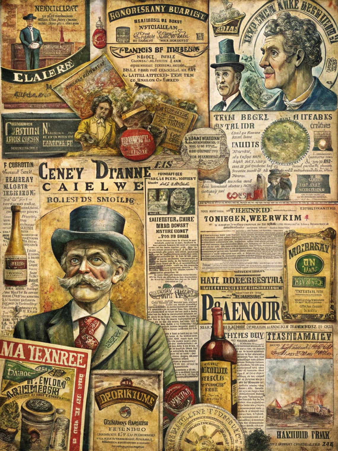 Vintage Newspaper Collage Panels – Antique Bicycle & Fashion ...