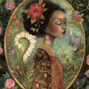 Floral Lady Portrait Fabric Panel: Vintage Style Wall Art - Etsy