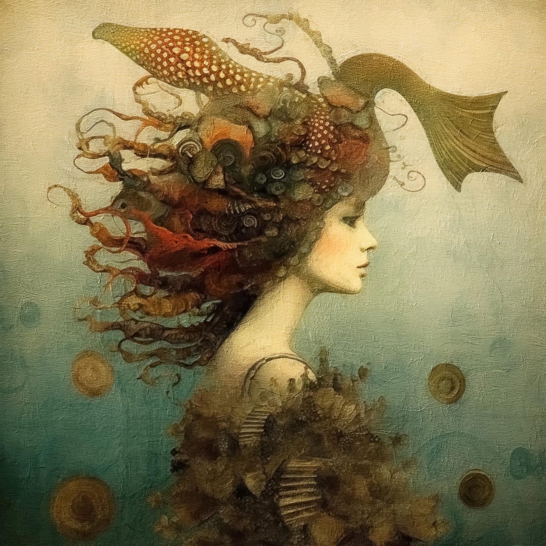 Surreal Mermaid Fabric Panel: Artistic Upholstery, Home Decor - Etsy